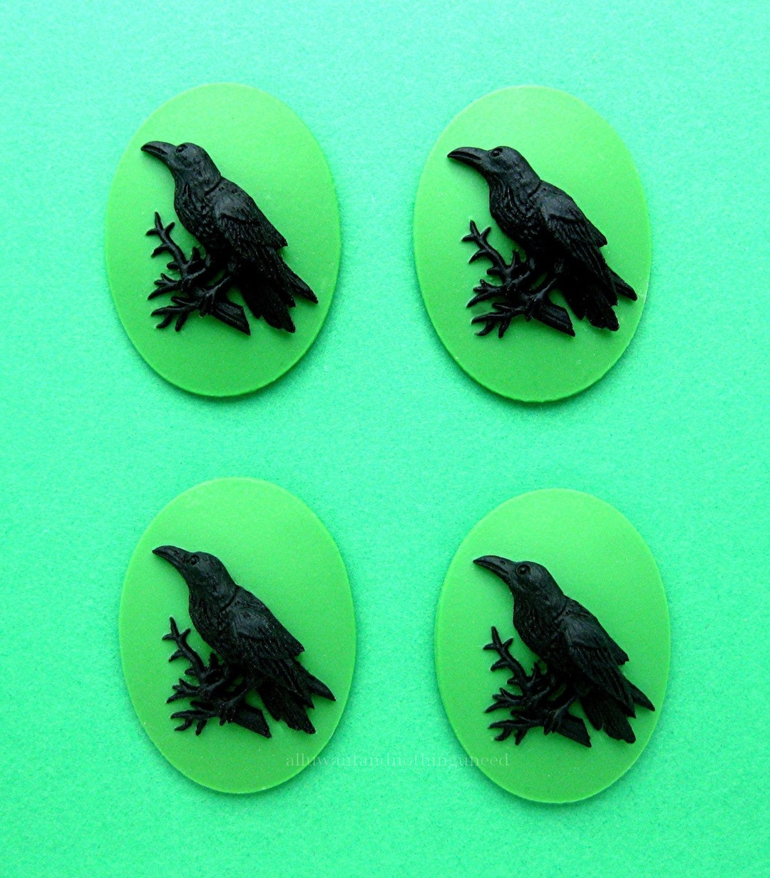 4 Black on Poison Goblin Green Crow Raven Blackbird Black Bird Witch ...