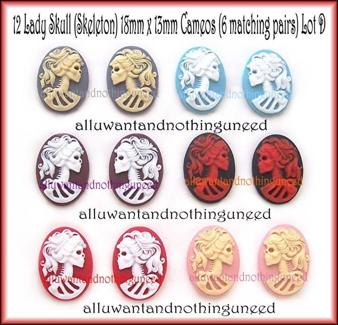 12 Goth Punk Halloween Lolita Pirate LADY SKULL (6 Pair) 18mm X 13mm ...