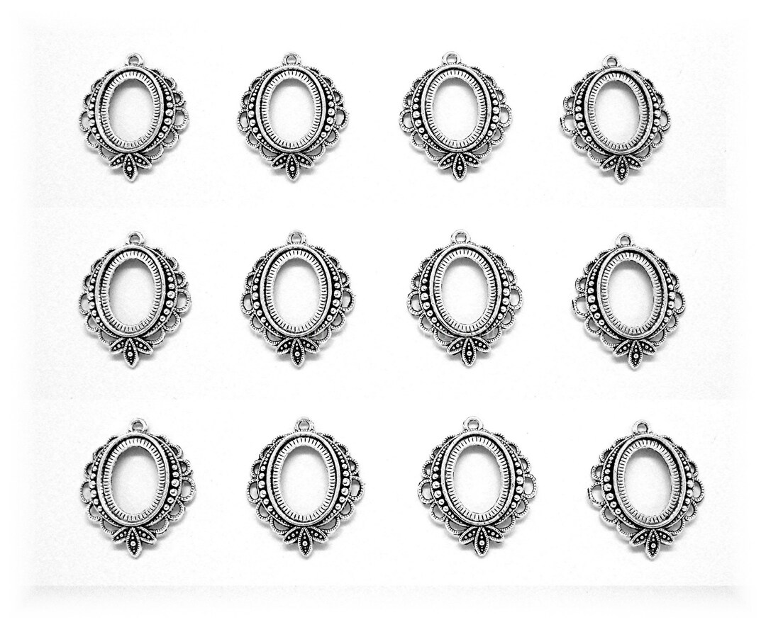 12 ANTIQUED Silver Tone CALISTA Style Pendants 18mm X 13mm CAMEO Goth ...
