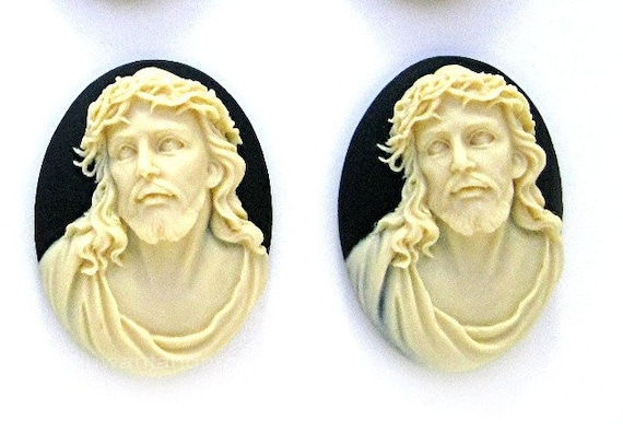 2 Christian Religious Ivory Color on Black Jesus Christ With | Etsy