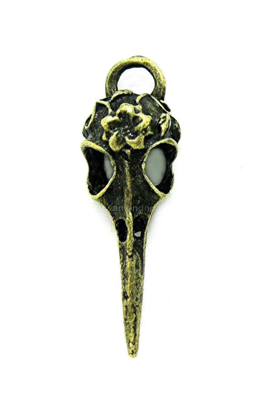 6 Antiqued Bronze Tone Goth Emo RAVEN Blackbird CROW SKULL | Etsy