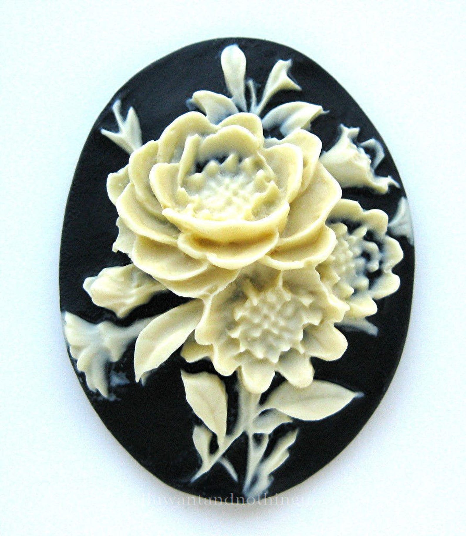 12 Assorted Styles Ivory Color on Black 40mm X 30mm Resin CAMEOS LOT B ...
