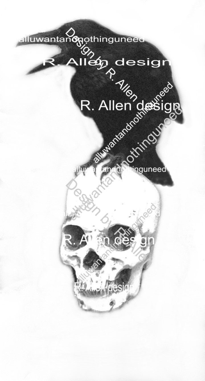 6 Goth Black on Blood Red Crow Raven on Human Skull Blackbird - Etsy