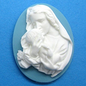 4 White on Baby Blue Christian Religious MOTHER Kissing Baby or MADONNA ...