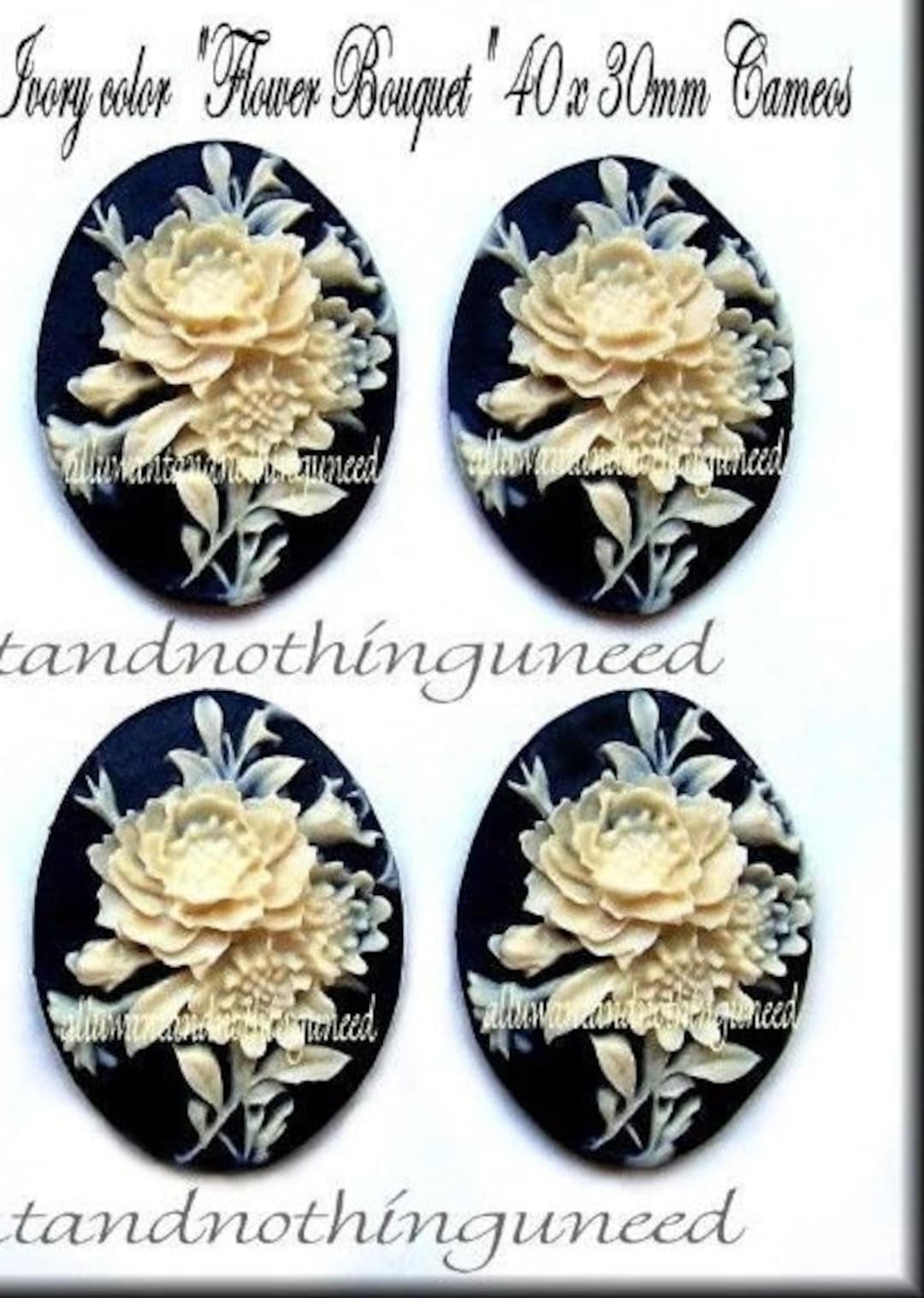 4 Roses Original Floral Bouquet Rose Flower Ivory Color on Black 40mm X ...