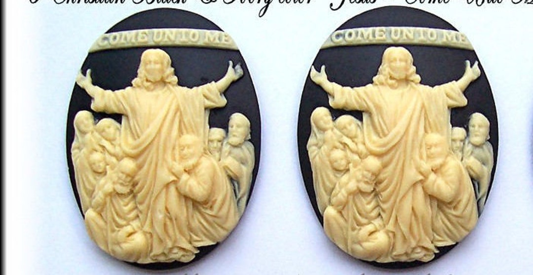 2 Christian Religious Ivory Color on Black Background Jesus Christ Come ...