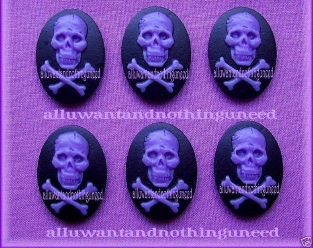 6 Unset Goth Punk Halloween 18mm X 13mm Purple Color SKULL & BONES on ...