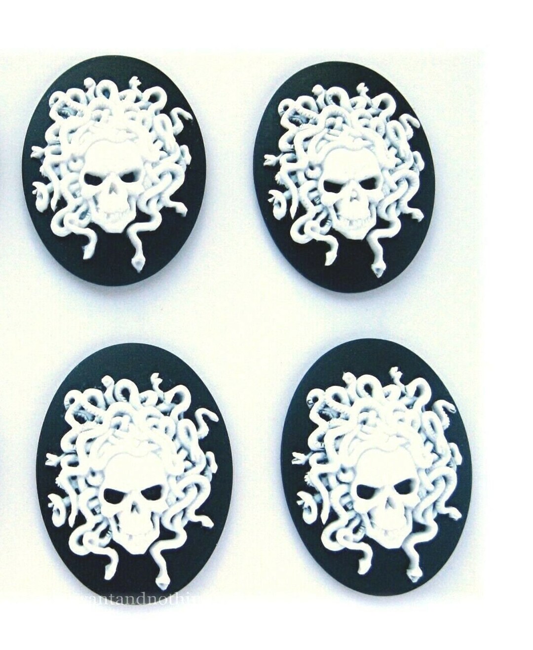 4 White Color on Black Goth Punk Emo Halloween Gorgon MEDUSA SKULL W ...