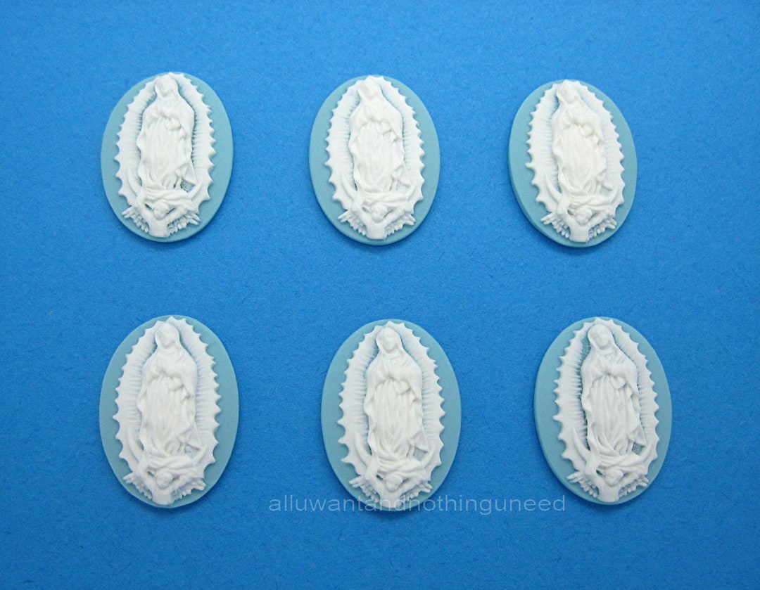 6 White on Baby Blue Christian Religious Our Lady of Guadalupe Virgin ...
