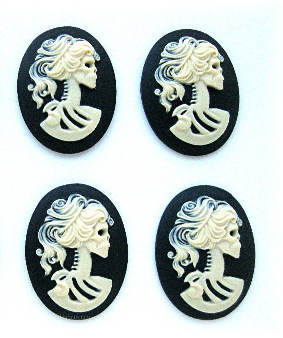 4 Goth Punk Emo Halloween Lolita Ivory Color LADY SHE SKULL on Black ...