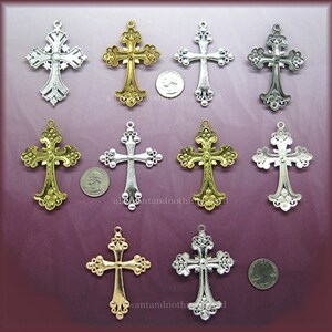 10 Big Silver and Gold Tone Christian Religious CROSS With CRYSTALS ...