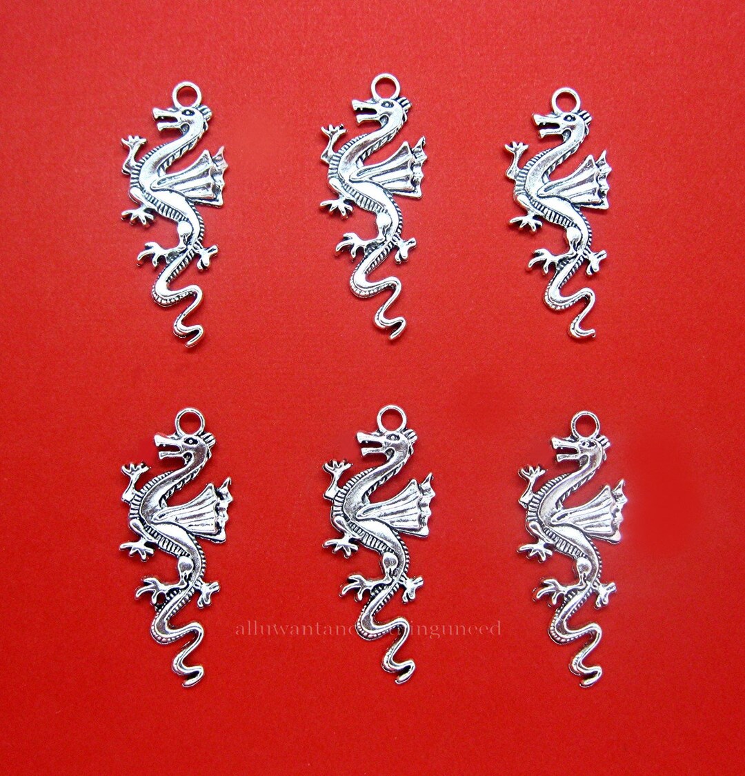 6 Ant. Silvertone Gothic Emo Game Thrones DRAGON Pendants Style B Long ...