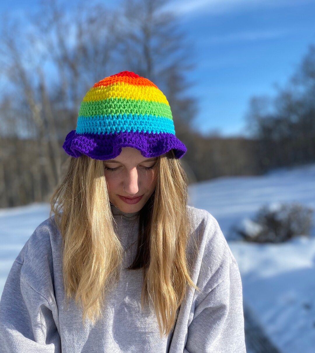 Bucket Hat, Rainbow Bucket Hat, Crochet Bucket Hat, Adult Bucket Hat ...