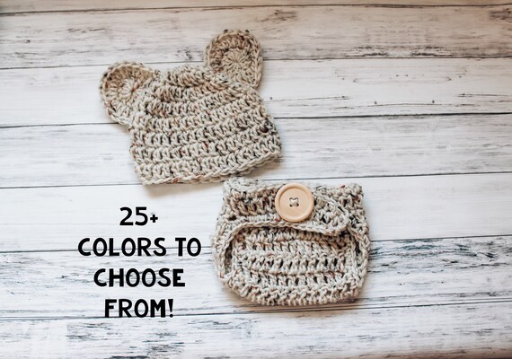 Baby Bear Hat Crochet Baby Set Baby Diaper Cover Bear Hat - Etsy