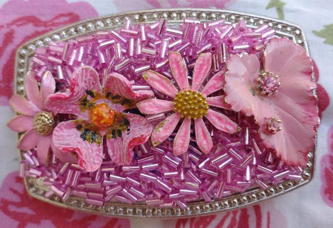 Pink Posey Cowgirl Belt Buckle, Embellished Buckle, Rodeo Queen Buckle ...