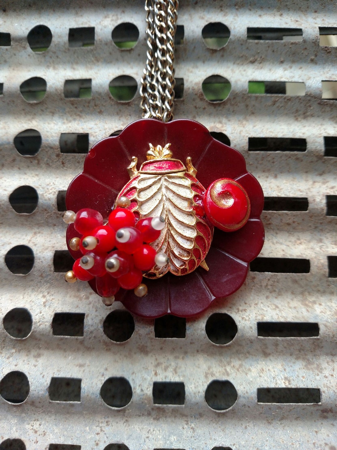 Junebug Necklace-bug Necklace, Insect Necklace, Nature Necklace, Red ...