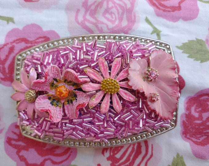 Pink Posey Cowgirl Belt Buckle, Embellished Buckle, Rodeo Queen Buckle ...