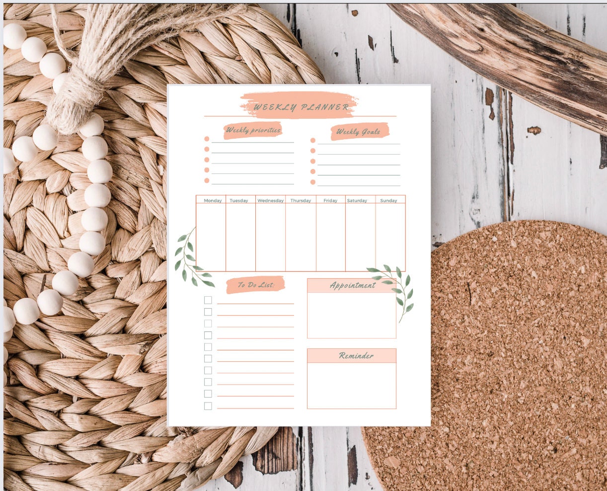 Eucalyptus Classy Weekly Goal Calendar to Do List Reminders Template ...
