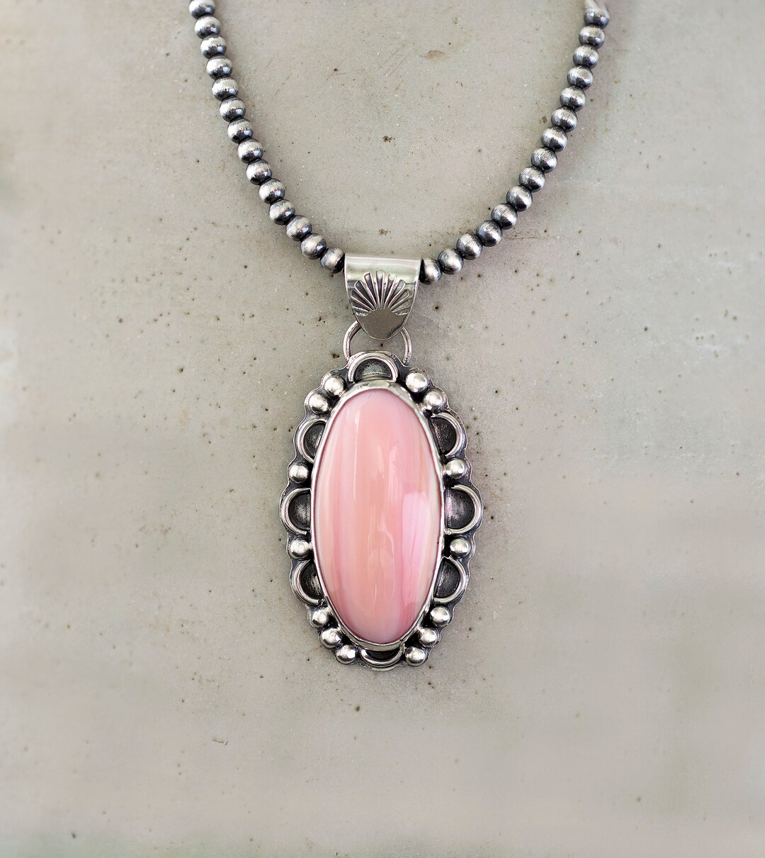 Pink Conch Statement Necklace, Handmade Boho Chic Sterling Silver ...