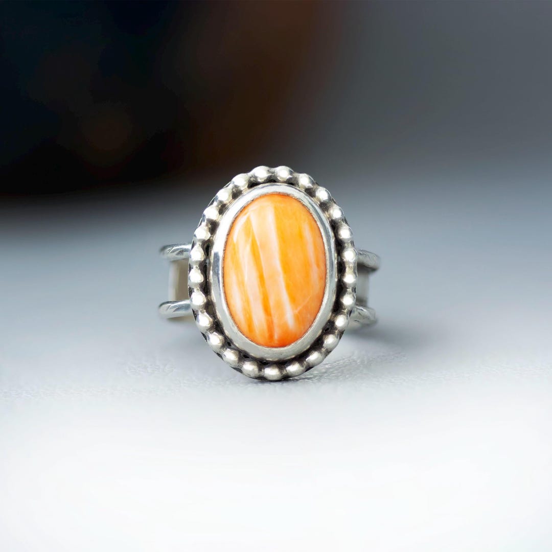 Orange Spiny Oyster Ring 6, Cute Handmade Dainty Sterling Silver Ring ...