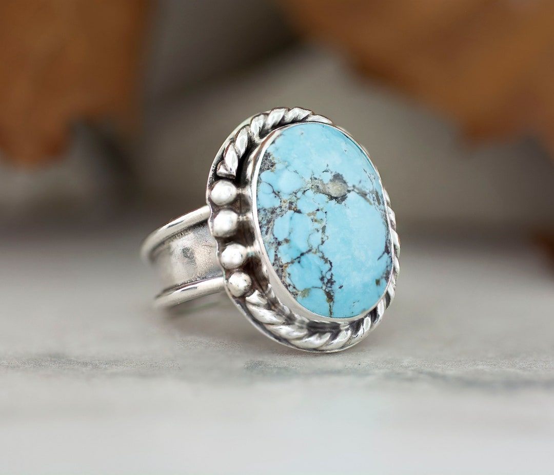 Chunky Turquoise Cocktail Ring, Size 6.5, Sand Hill Turquoise, Wide ...