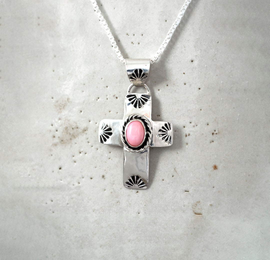 Pink Conch Necklace, Handmade Southwest Jewelry for Women, Cross ...