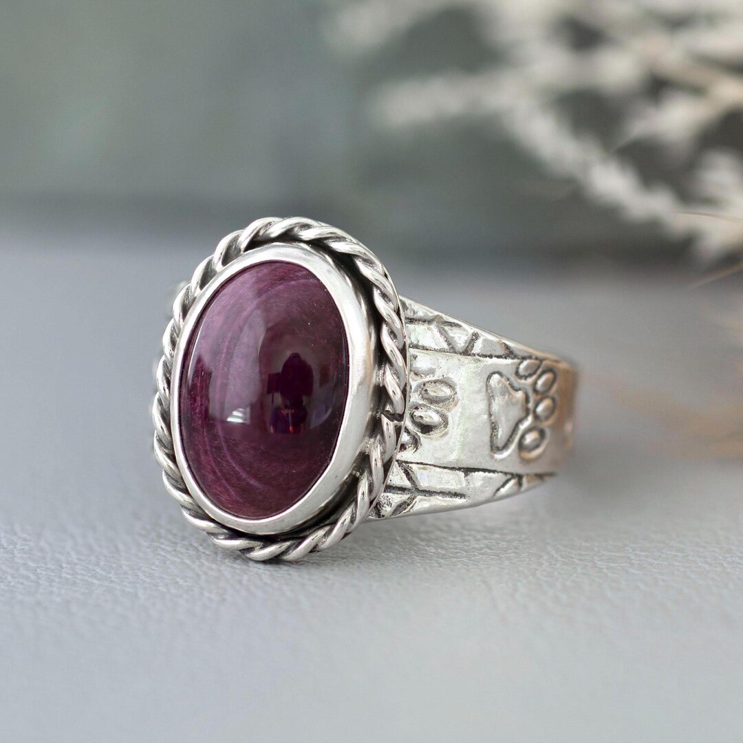 Purple Spiny Oyster Ring 10, 925 Sterling Silver Artisan Gemstone Ring ...