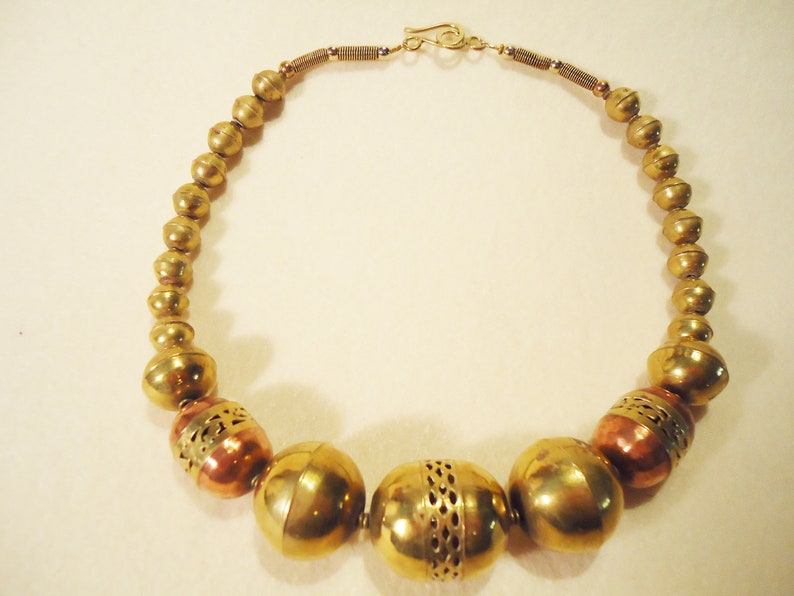 Brass and Brass and Copper Cut Out Bead 20 1/2 Inch Necklace - Etsy