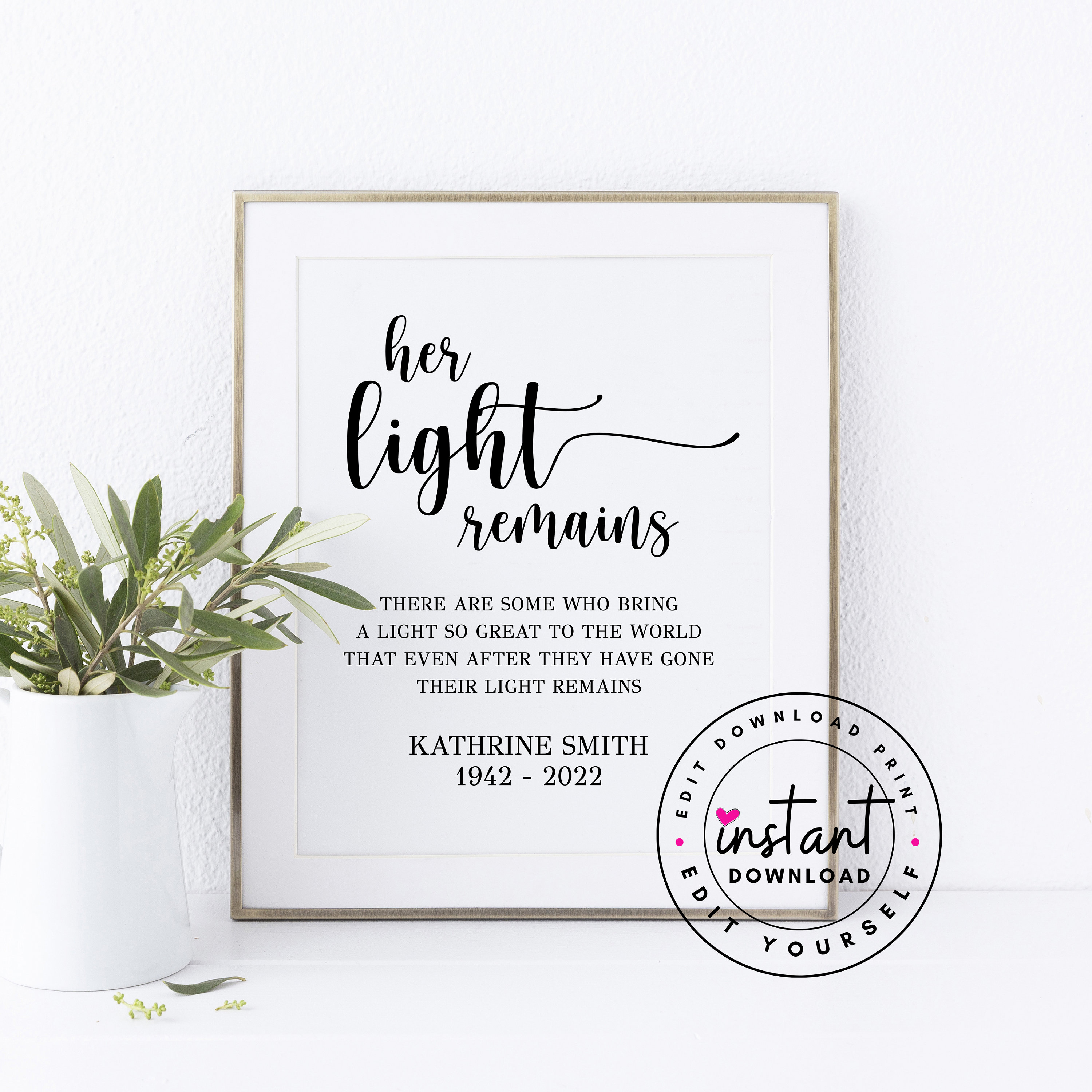 Editable Her Light Remains Printable. Wedding Memorial for - Etsy