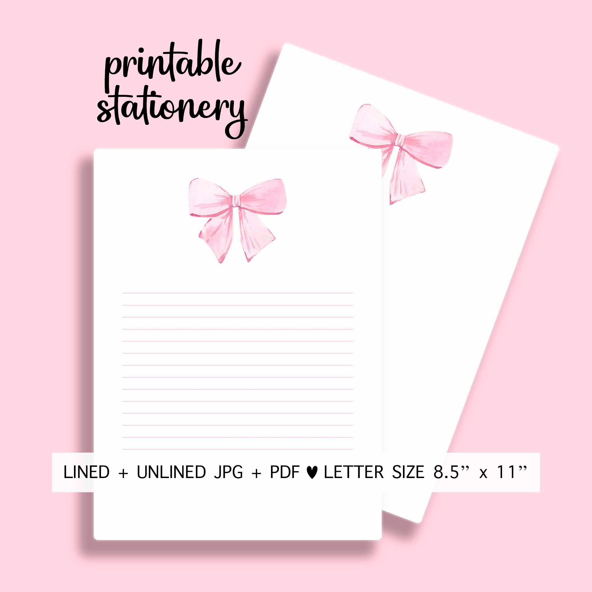 Printable Bow Stationery. Bow Letter Paper. Bow Paper. Printable Bow ...