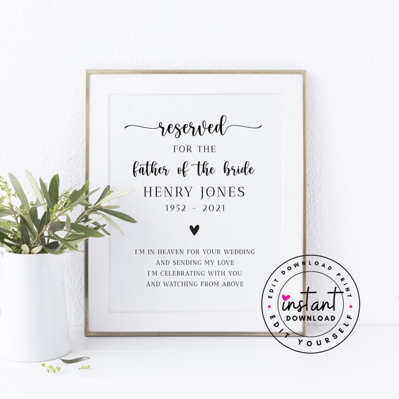 Editable Reserved for the Father of the Bride Printable. - Etsy