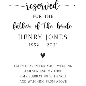 Editable Reserved for the Father of the Bride Printable. Reserved ...