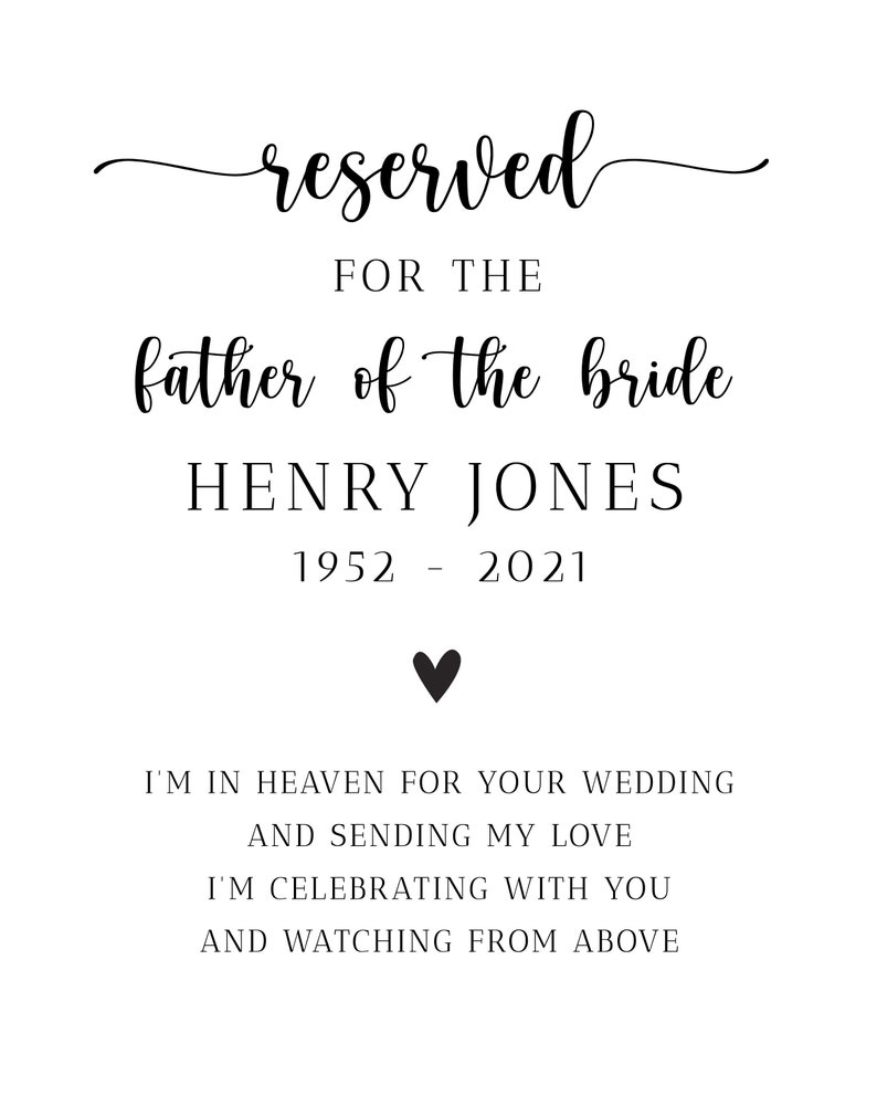 Editable Reserved for the Father of the Bride Printable. - Etsy