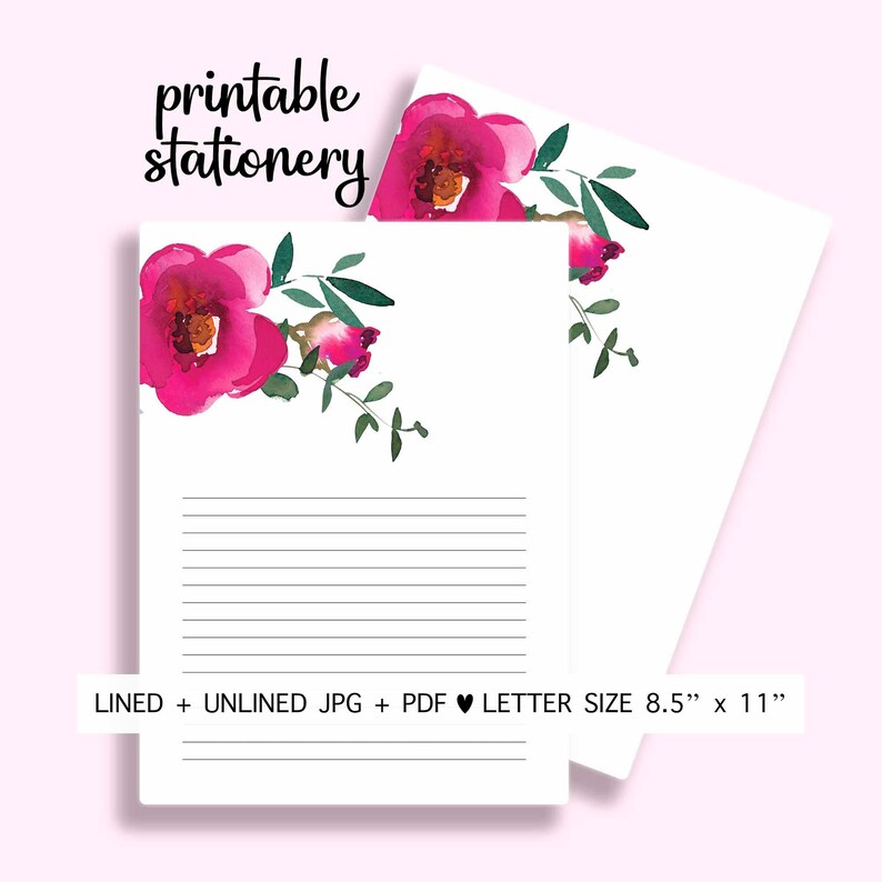 Printable Floral Stationery. Floral Letter Paper. Floral - Etsy