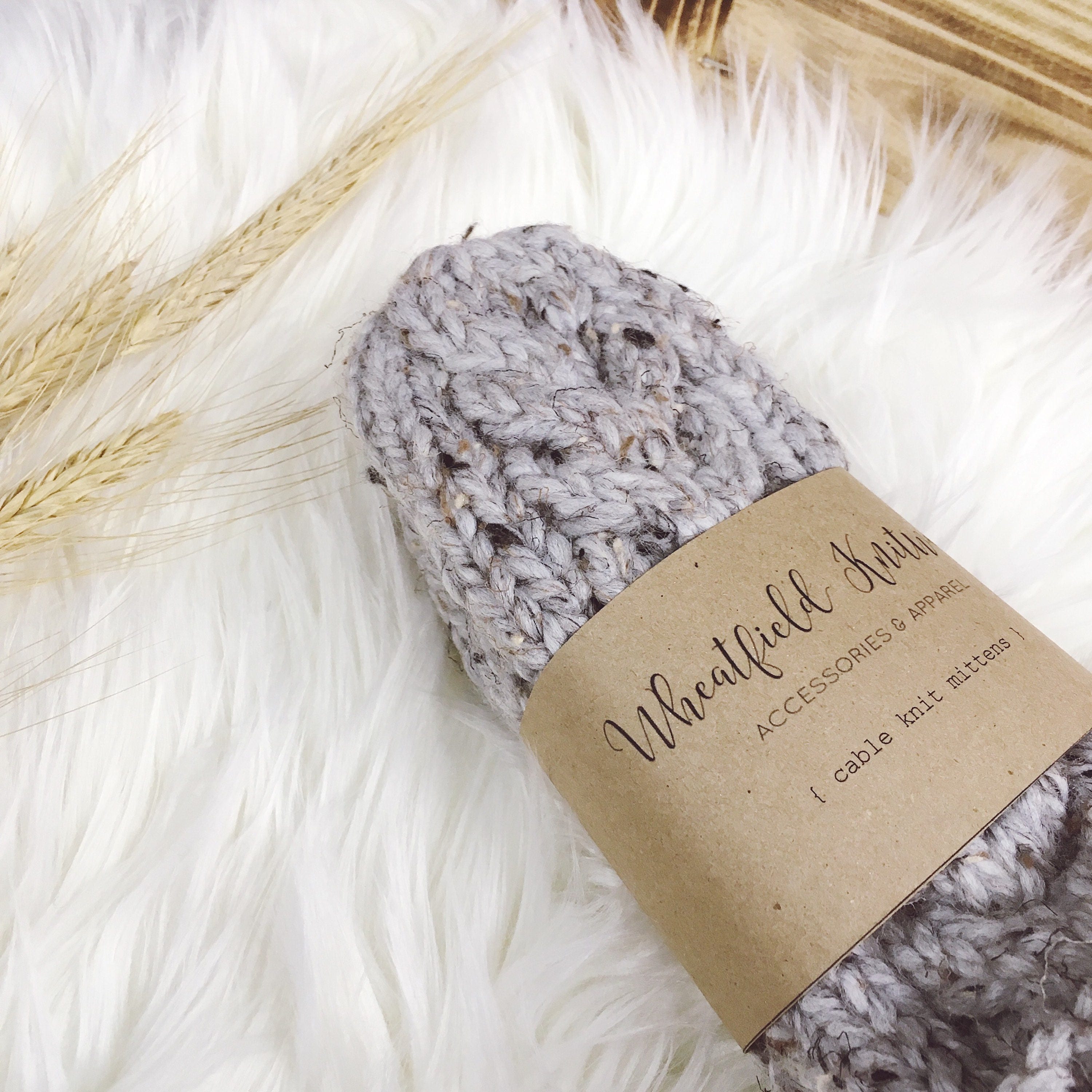 Ladies Knitted Winter Mittens, Chunky Cable Knit Mittens in Grey Marble ...