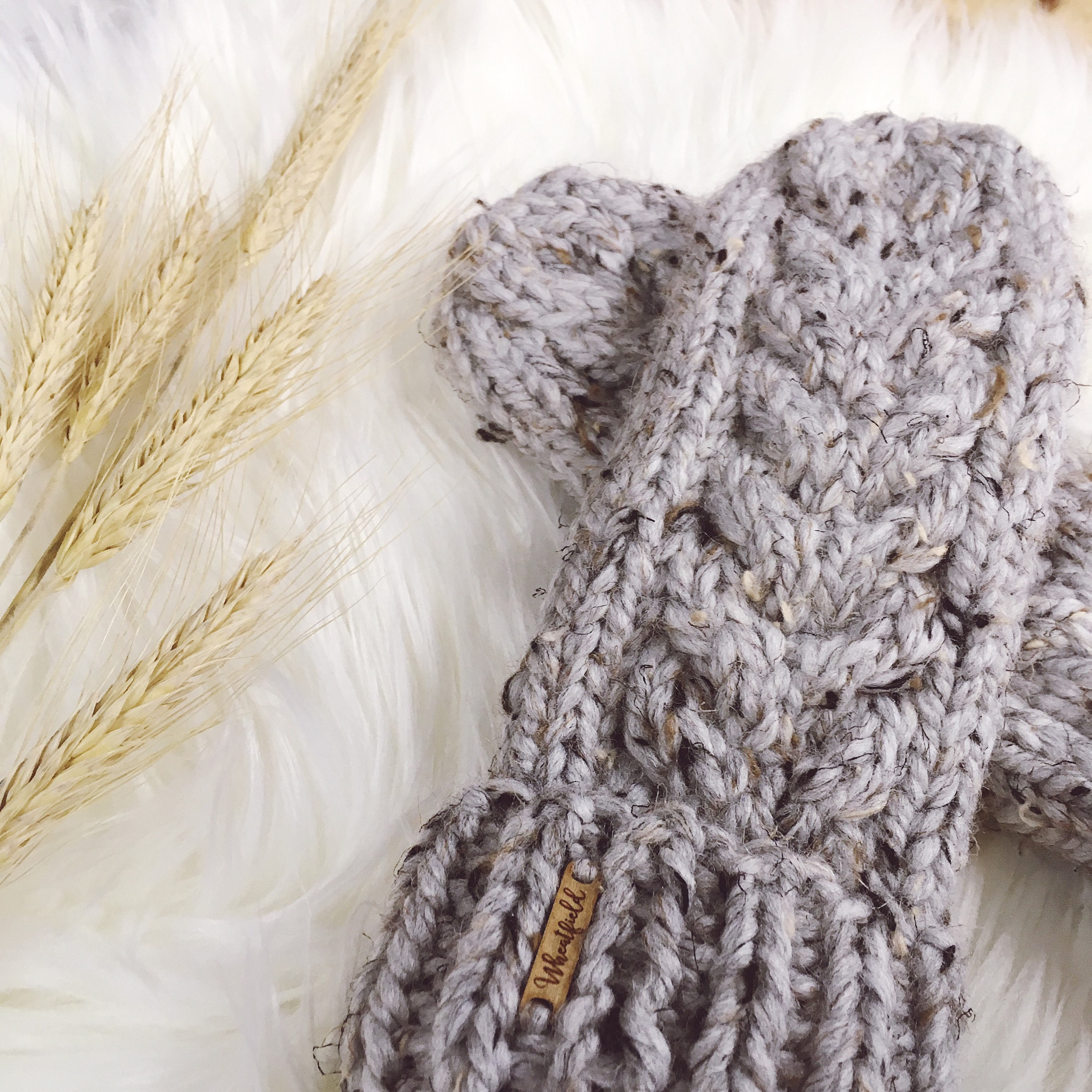 Ladies Knitted Winter Mittens, Chunky Cable Knit Mittens in Grey Marble ...