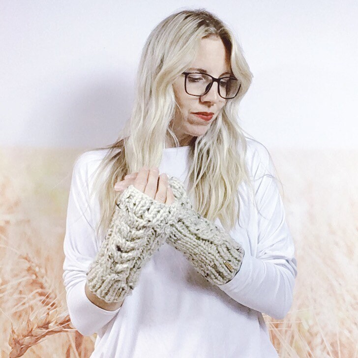 Cable Knit Fingerless Driving Gloves for Women, Knitted Wrist Arm ...
