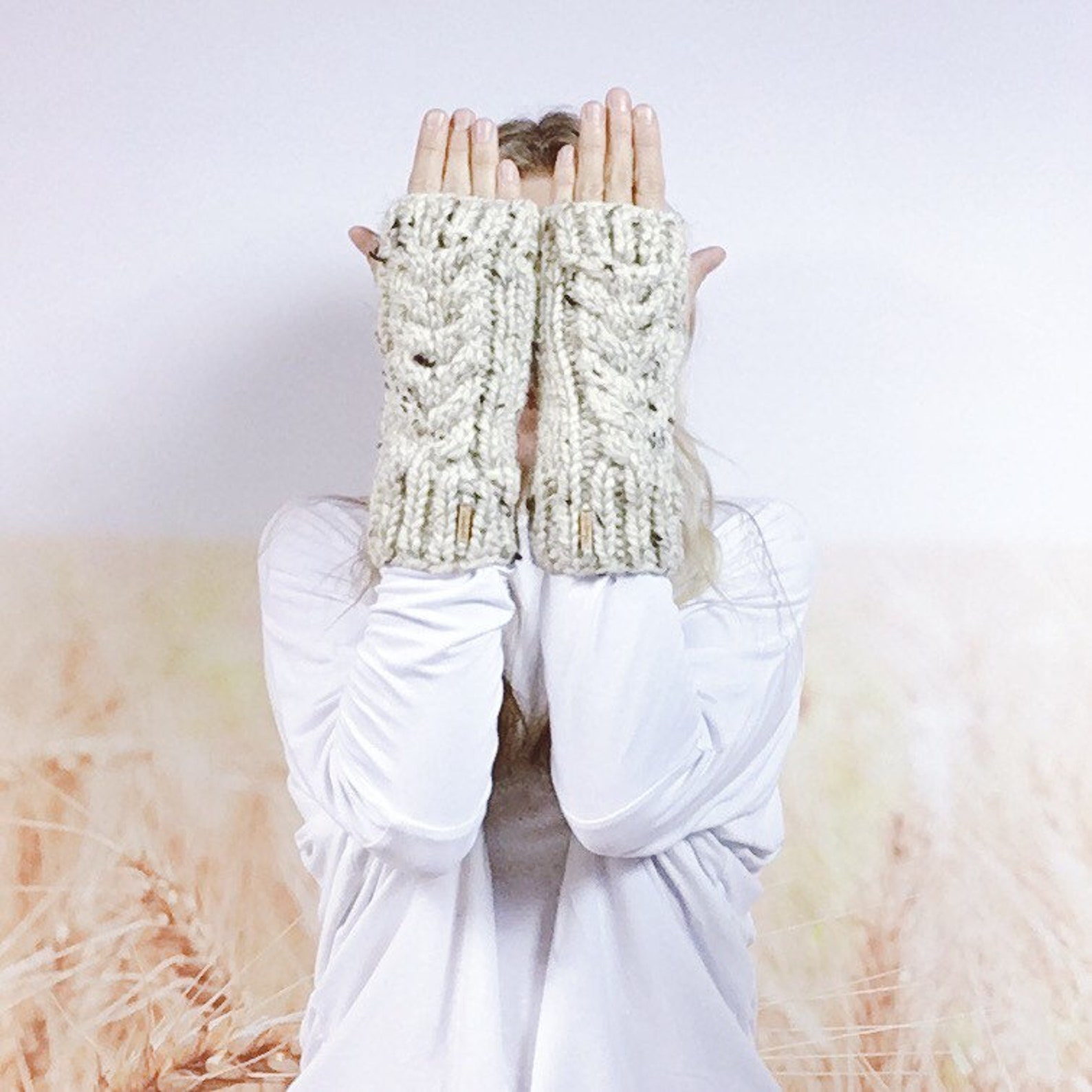 Cable Knit Fingerless Driving Gloves for Women, Knitted Wrist Arm ...