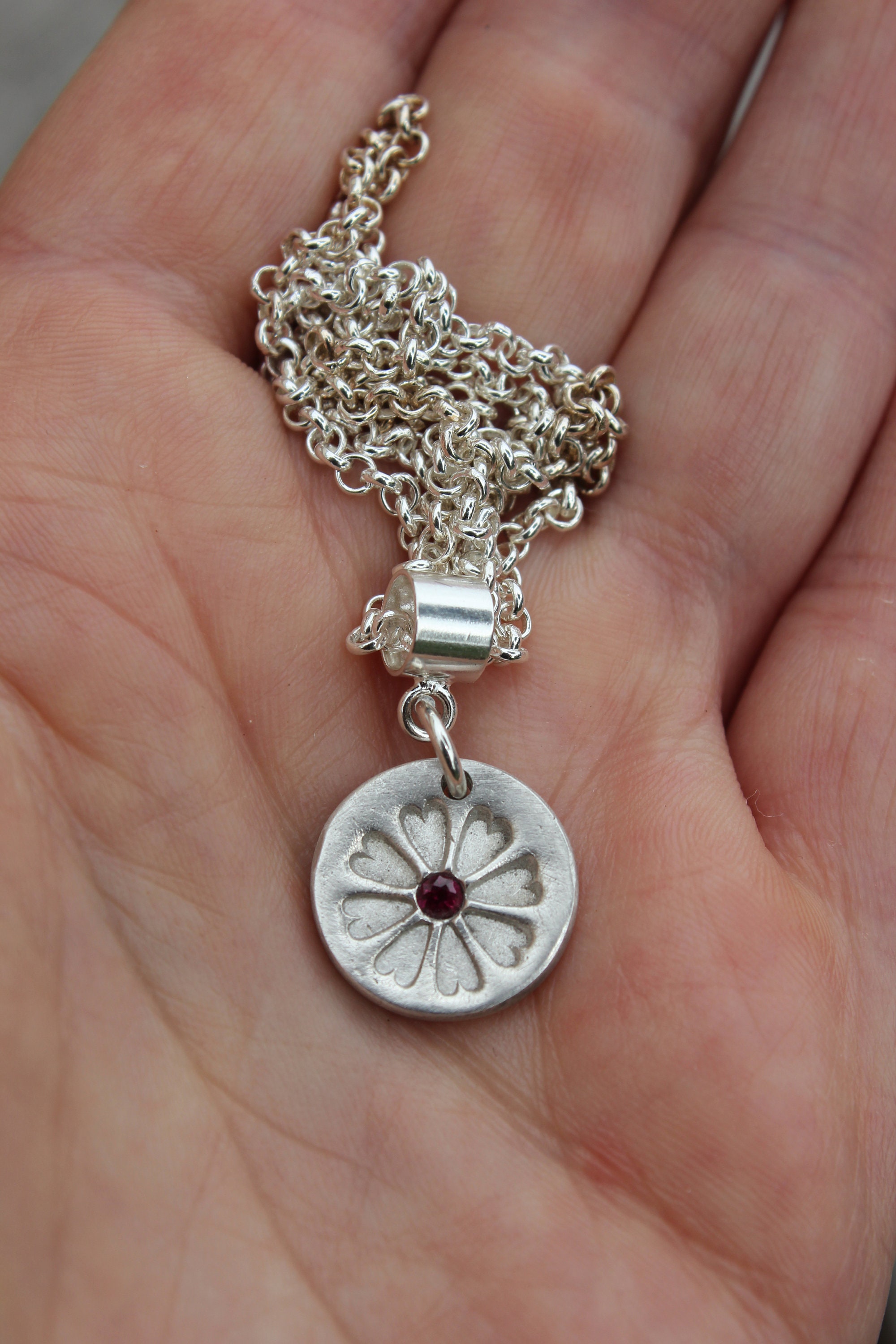 Ruby flower charm heart flower charm ruby pandora charm | Etsy