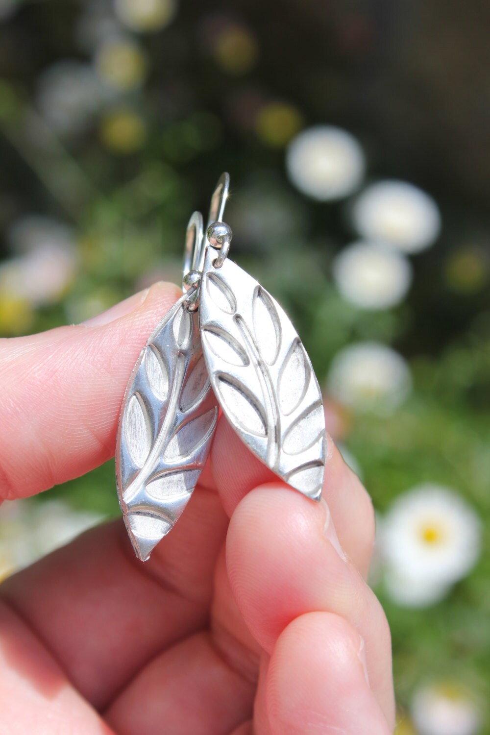 Silver Leaves Earrings Long Silver Leaf Earrings Recycled - Etsy