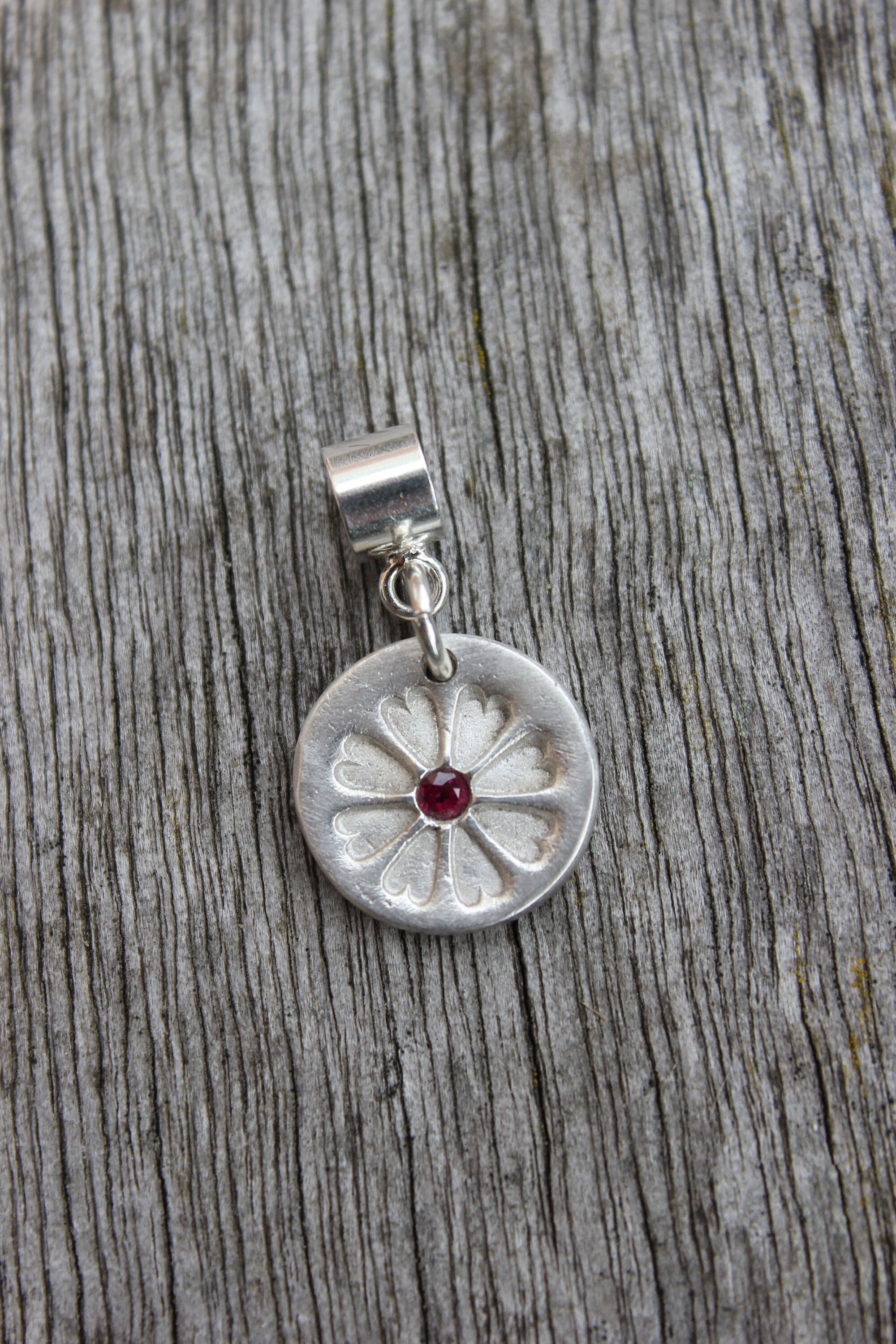 Ruby flower charm heart flower charm ruby pandora charm | Etsy