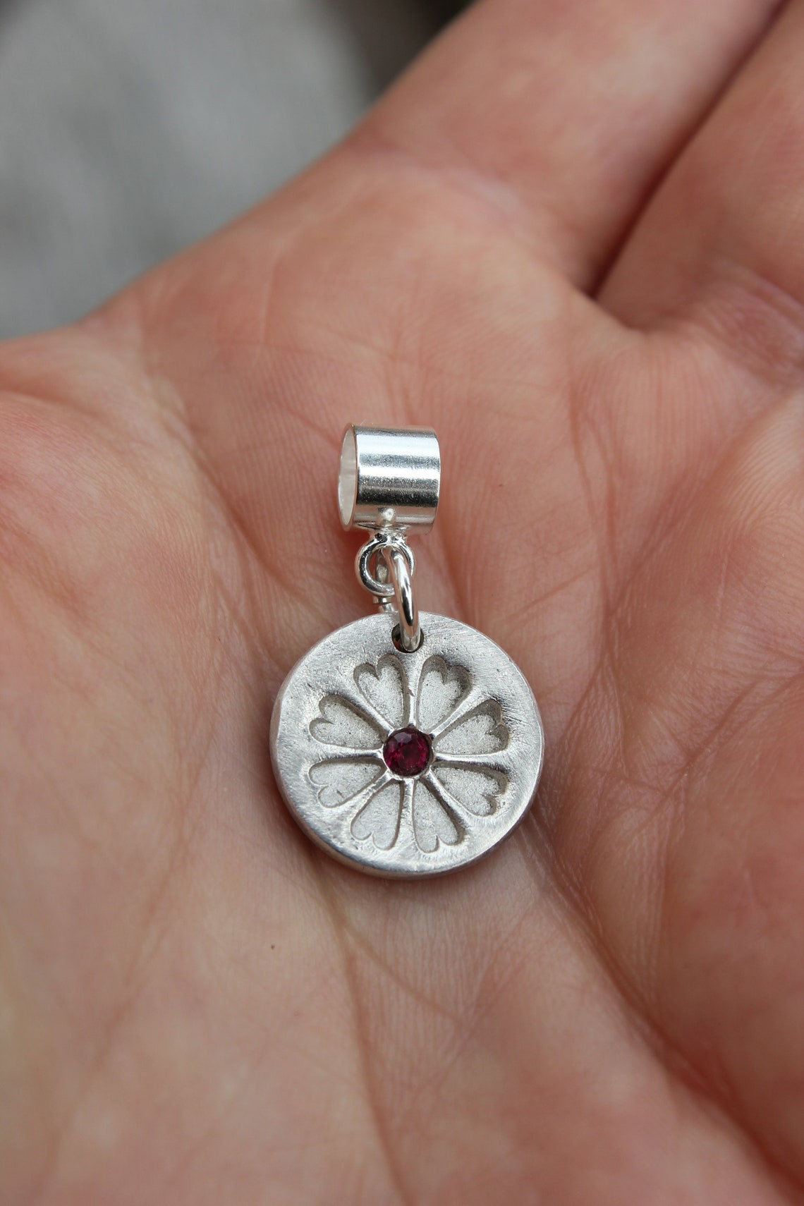 Ruby flower charm heart flower charm ruby pandora charm | Etsy