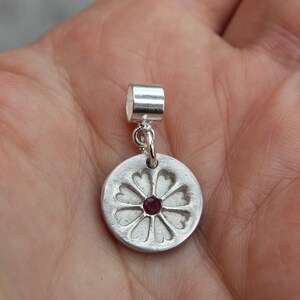 Ruby flower charm heart flower charm ruby pandora charm | Etsy