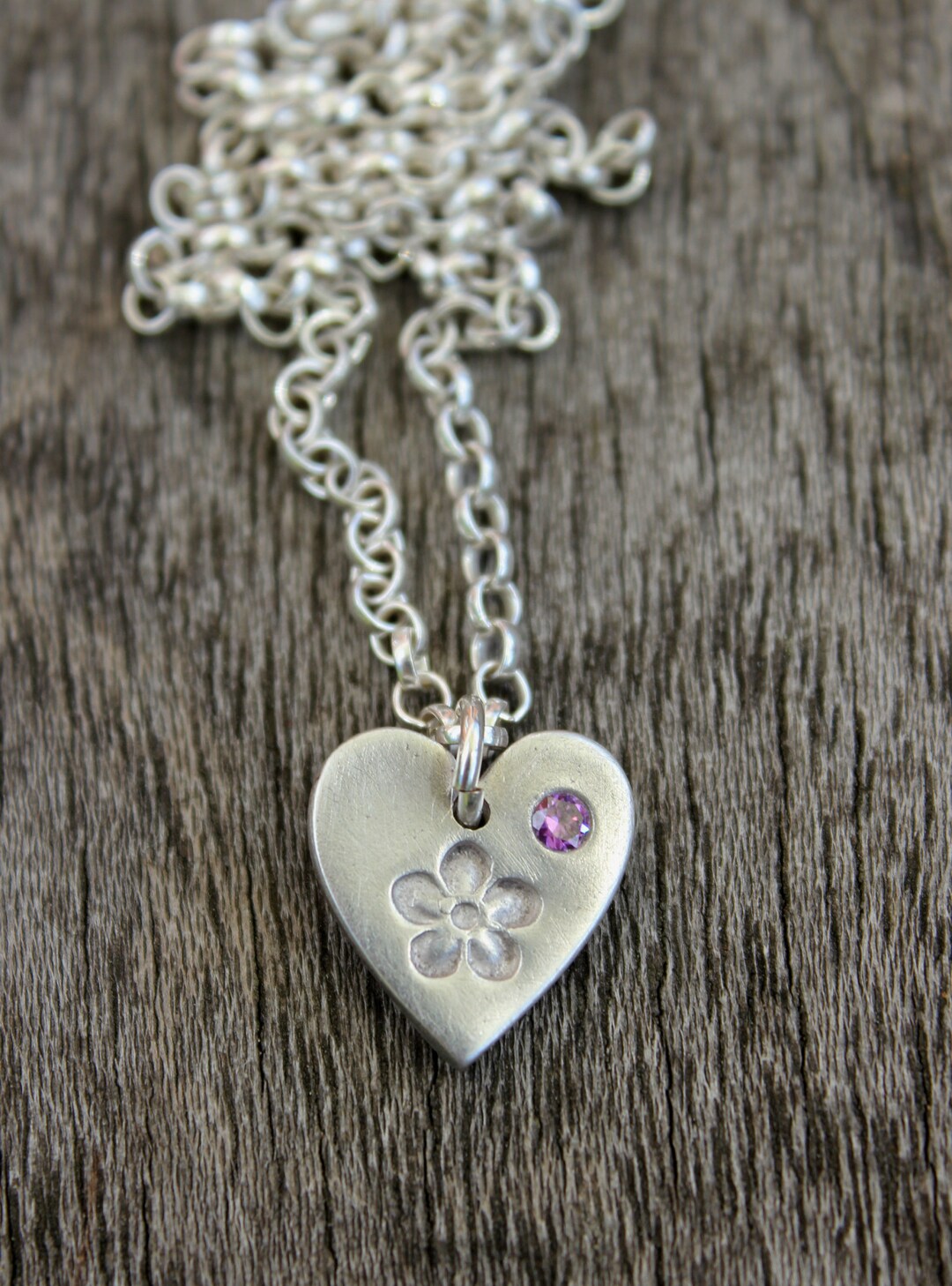 Small Silver Heart Shape Forget-me-not Flower Pendant, Choice of ...