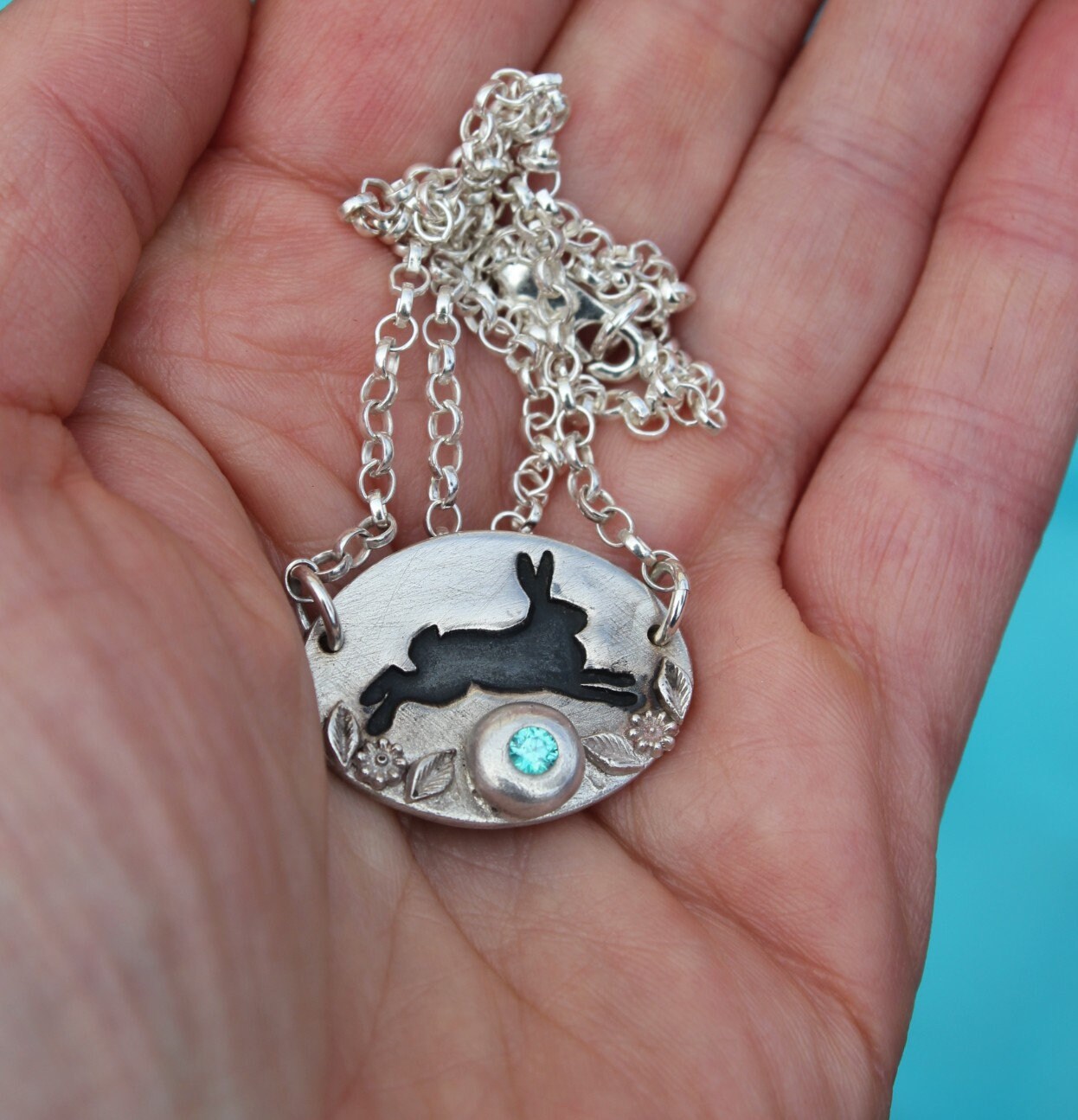 Silver Hare Pendant, Leaping Hare Necklace, Running Hare, Silver Hare ...