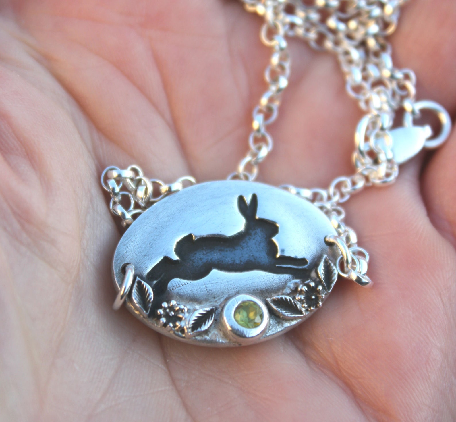 Silver Hare Pendant, Leaping Hare Necklace, Running Hare, Silver Hare ...