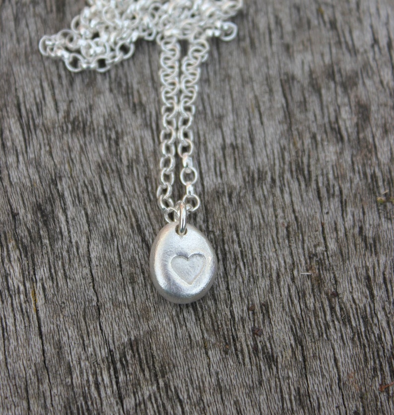 Heart Pebble Pendant Hand Stamped Heart Necklace Little - Etsy
