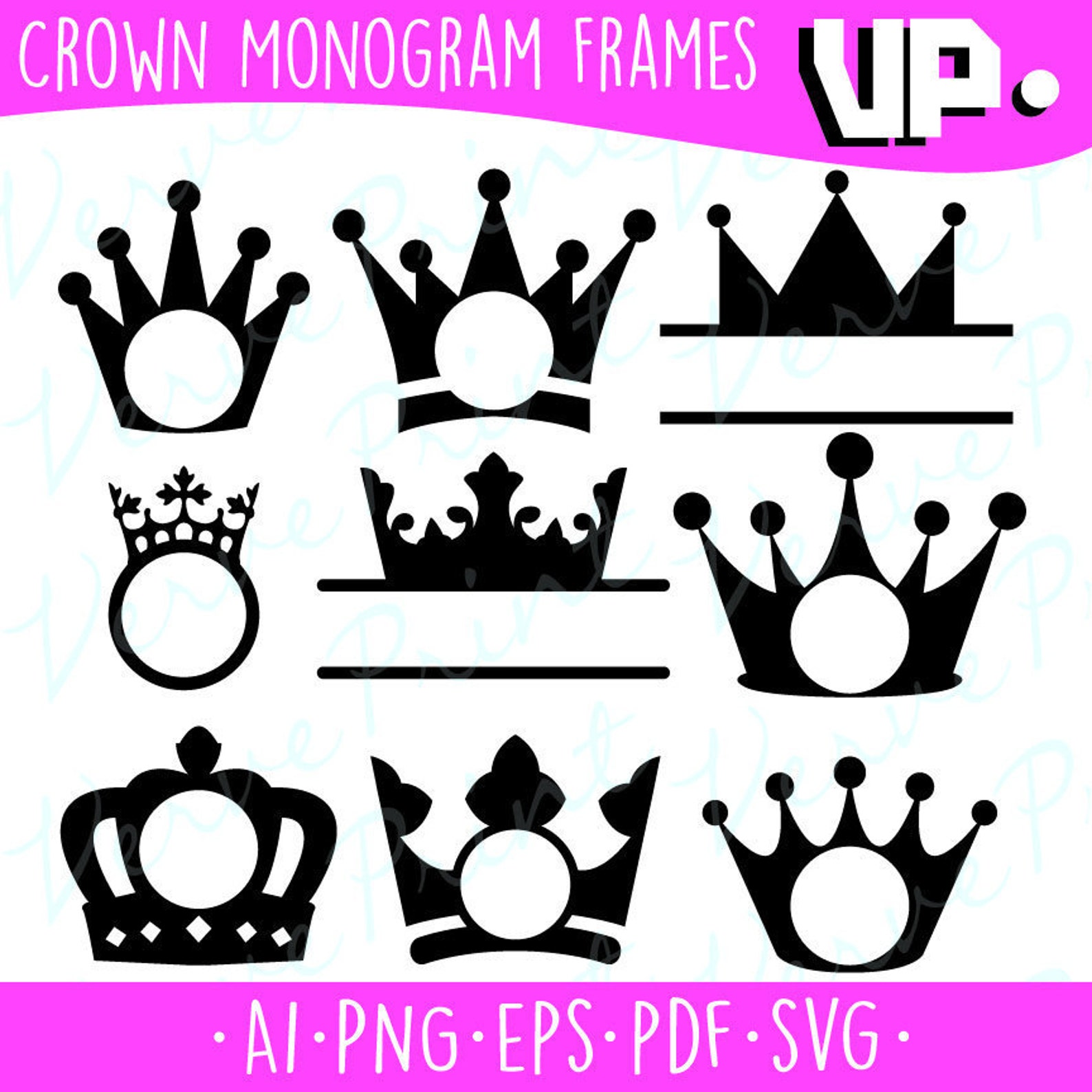 Crown Monogram Frames Svg Princess Crown Svg Ai Eps Pdf | Etsy