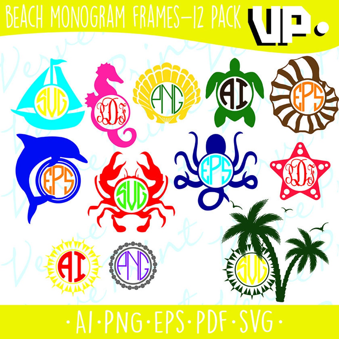 Beach Monogram Frames SVG Monogram Frames Svg Ai Eps Pdf | Etsy