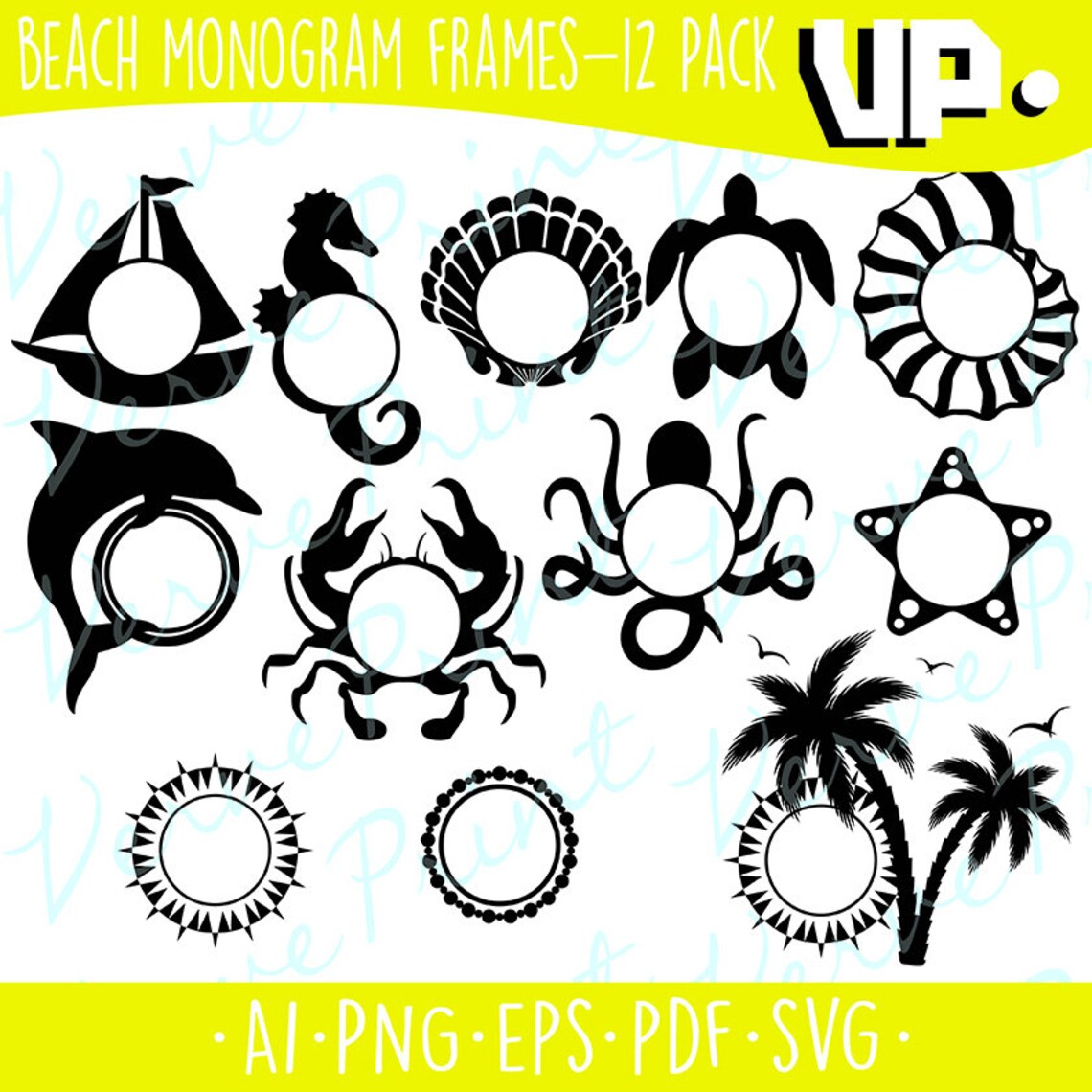 Beach Monogram Frames SVG Monogram Frames Svg Ai Eps Pdf | Etsy
